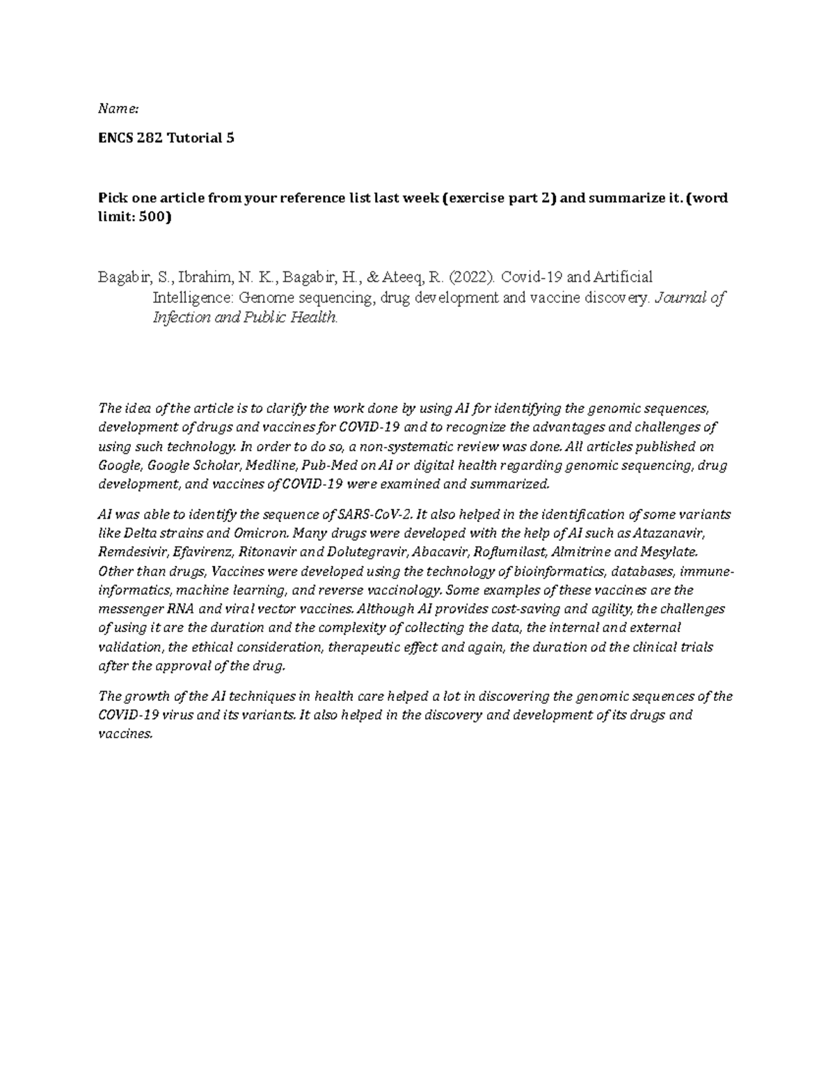 5 Exercise[ 1900] - tutorial week 5 exercise - Name: ENCS 282 Tutorial ...