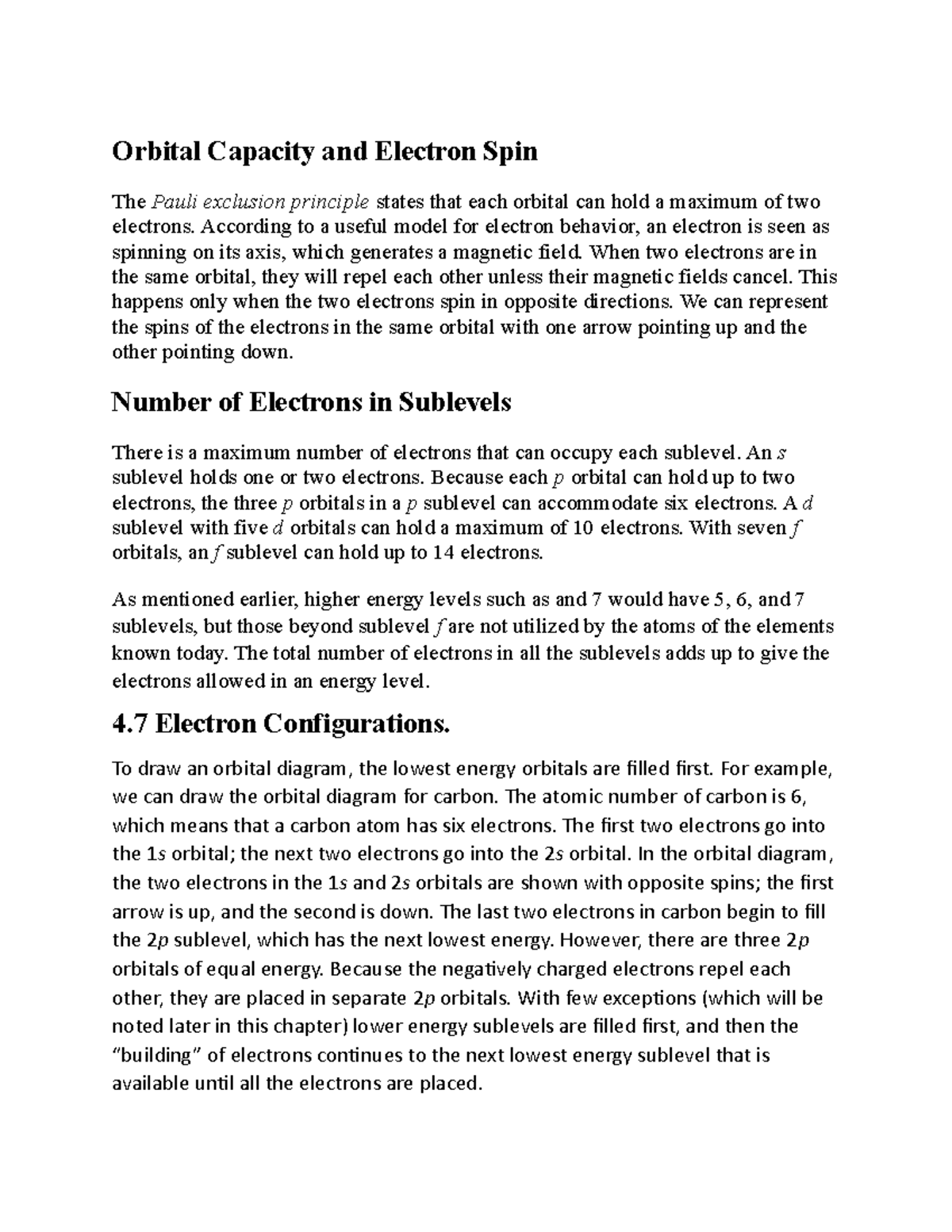 Chemistry ch4 notes - Orbital Capacity and Electron Spin The Pauli ...
