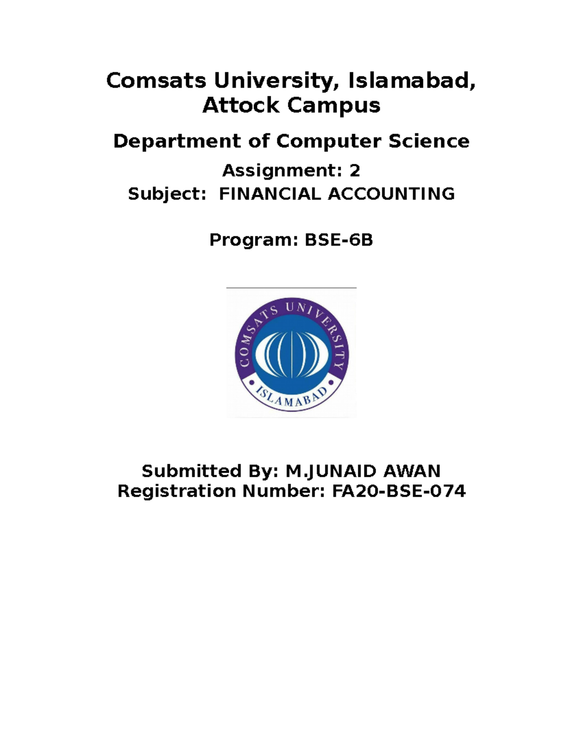 FA A2 - Comsats University, Islamabad, Attock Campus Department of ...