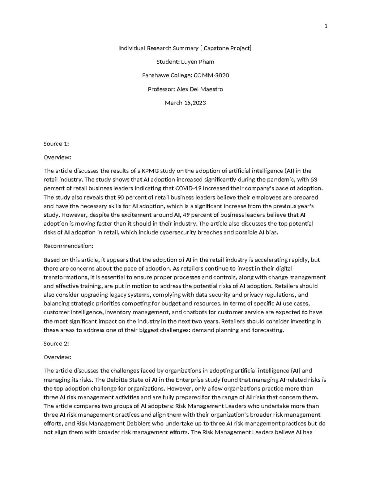 Comm 315 - hello - 1 Individual Research Summary [ Capstone Project ...