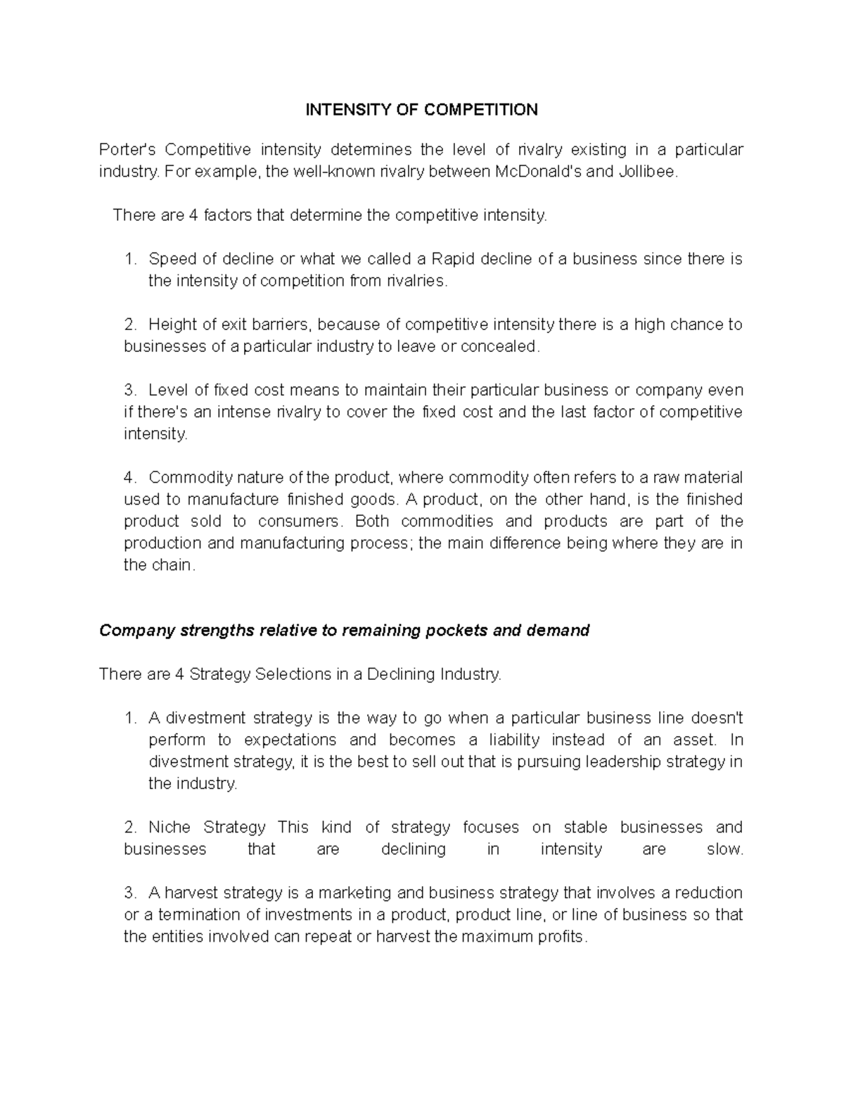 Intensity OF Competition - INTENSITY OF COMPETITION Porter's ...