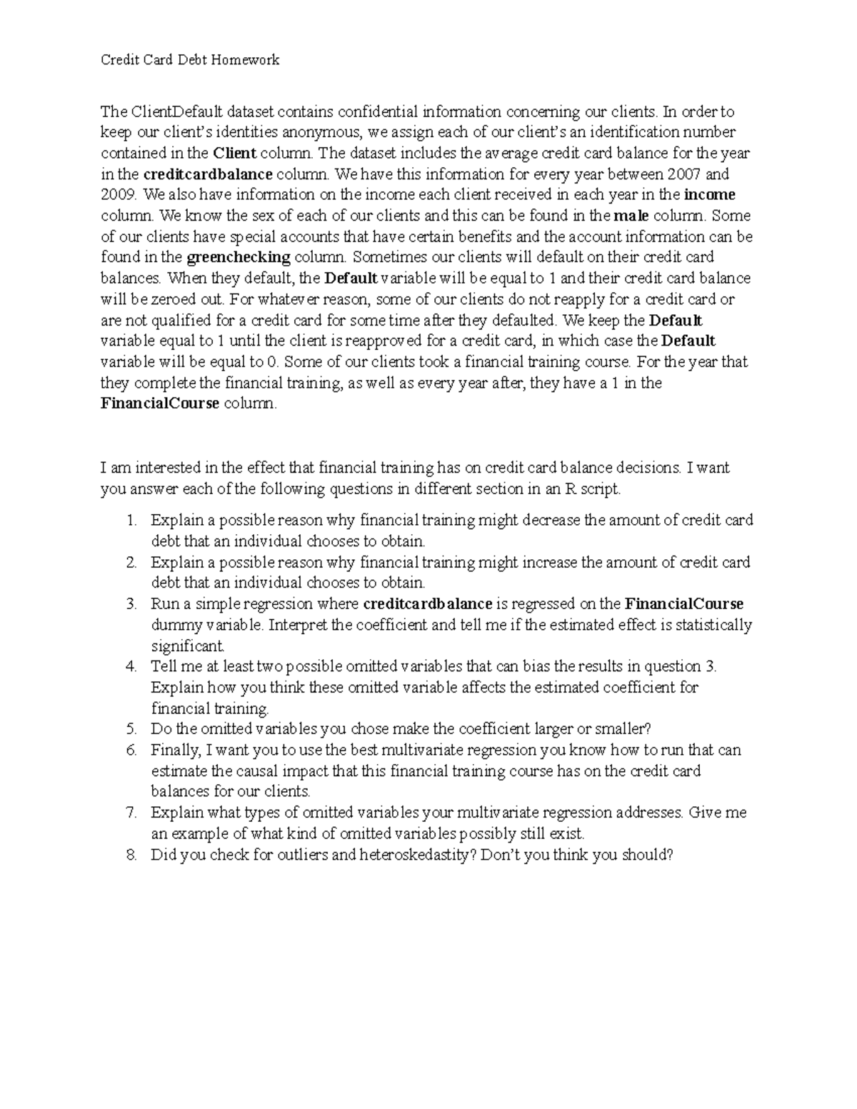 Homework 3 - Credit Card Debt Homework The ClientDefault dataset ...