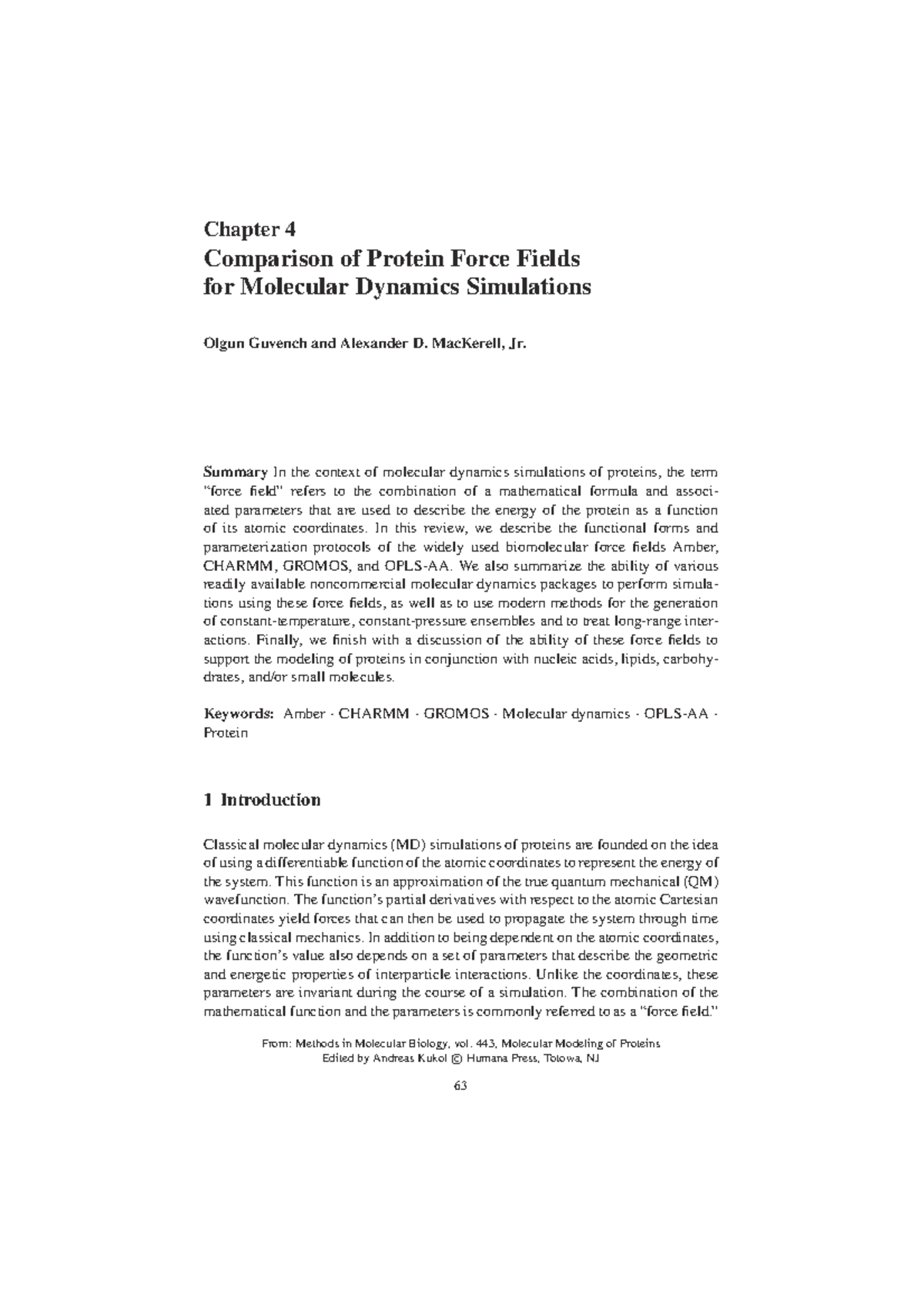 Guvench 2008 - Essays - Chapter 4 Comparison of Protein Force Fields ...