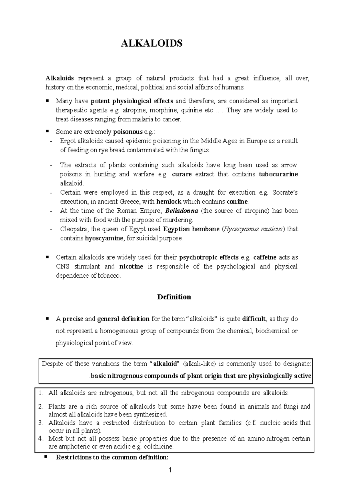 Alkaloids intro GU - easy - 1 ALKALOIDS Alkaloids represent a group of ...