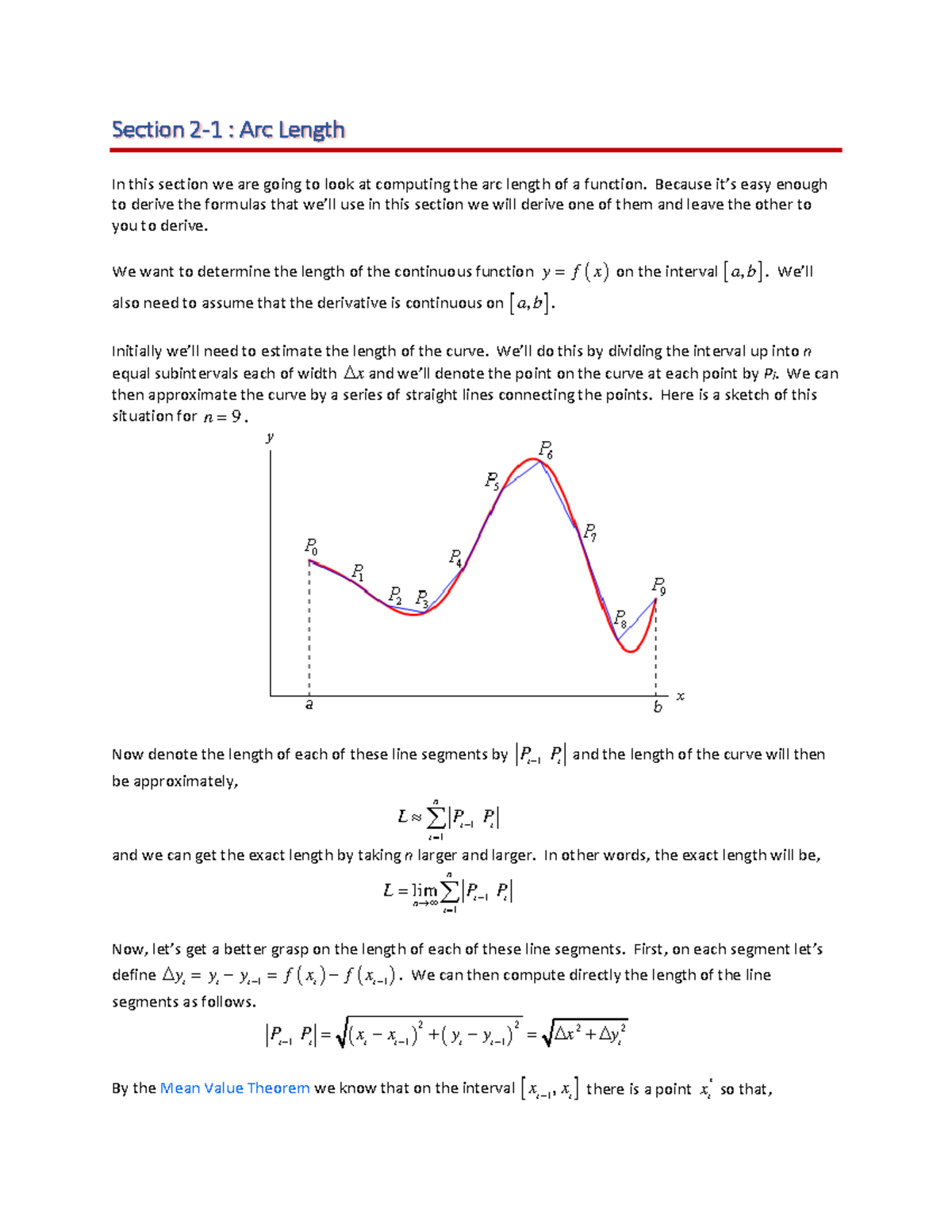 Calc II Arc Length - Lecture notes 9 - Warning: TT: undefined function ...