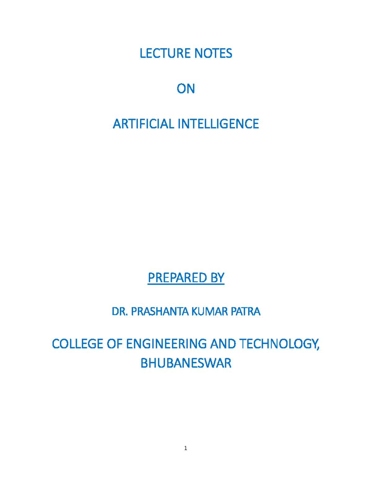 AI UNIT 1 - AI NOTES FOR MCA - LECTURE NOTES ON ARTIFICIAL INTELLIGENCE ...
