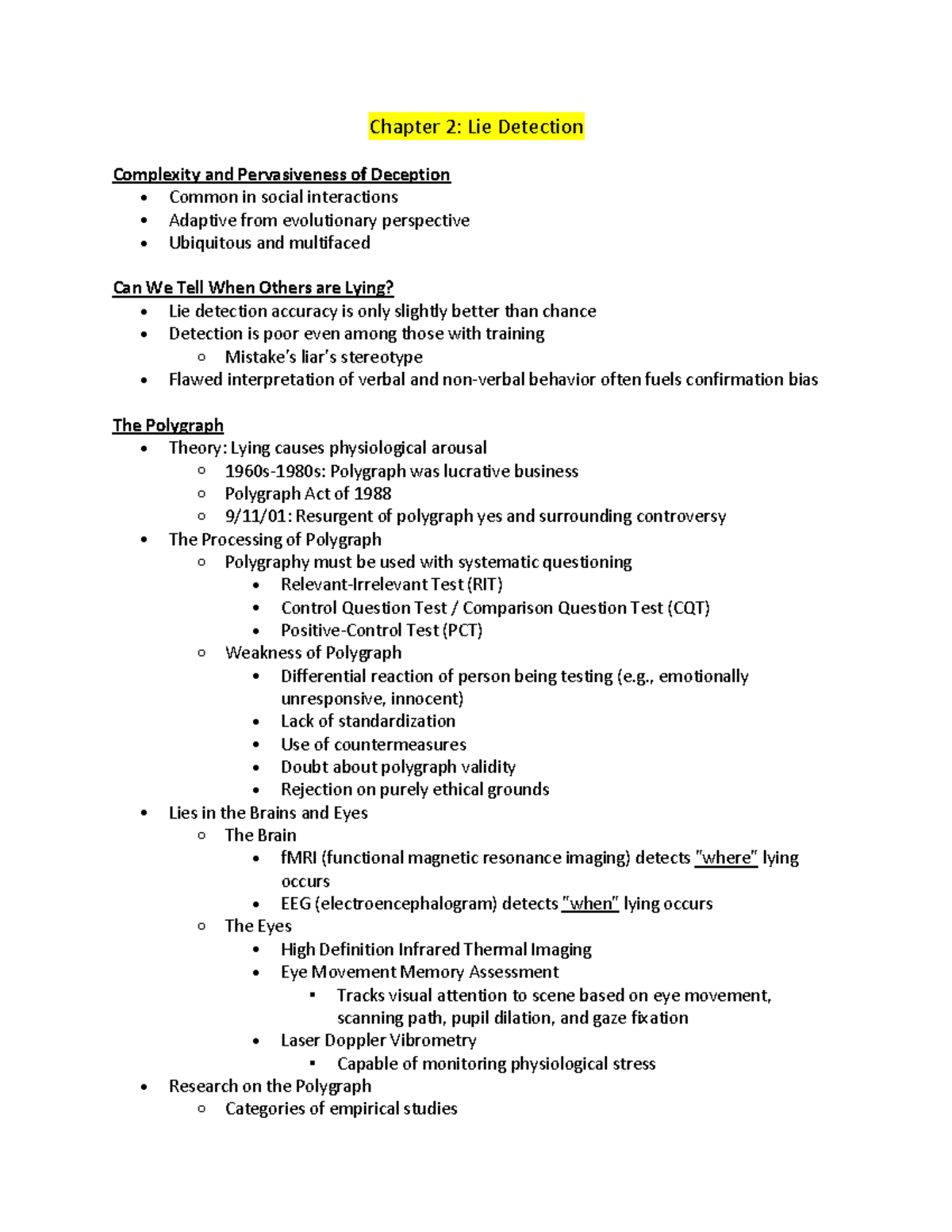 Chapter 2 Lie Detection - Chapter 2: Lie Detection Complexity and Pervasiveness of Deception ...