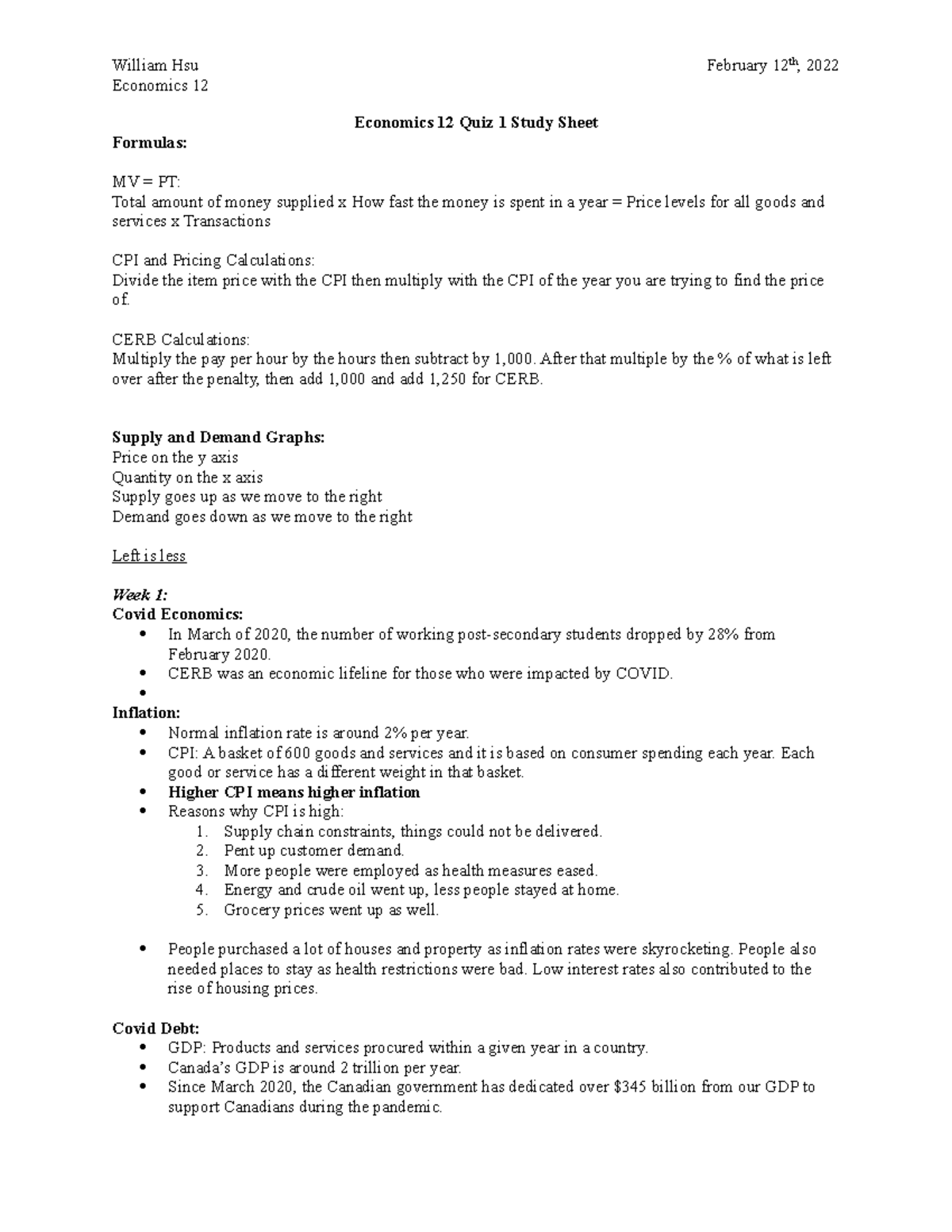 Economics Study Sheet - ECON - Harvard - Studocu