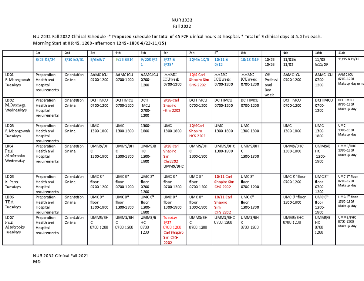 3-Final -NUR2032 Clinical Schedule.docx V-2 (2)-1 - NUR 2032 Fall 2022 ...