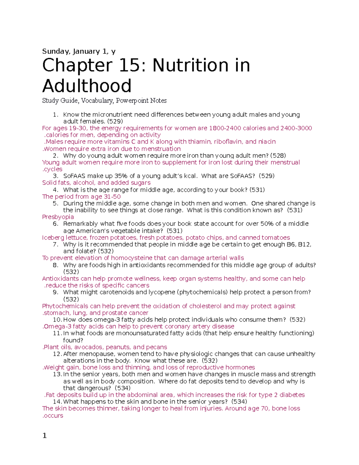 Chapter 15 - Sunday, January 1, y Chapter 15: Nutrition in Adulthood Study Guide, Vocabulary ...