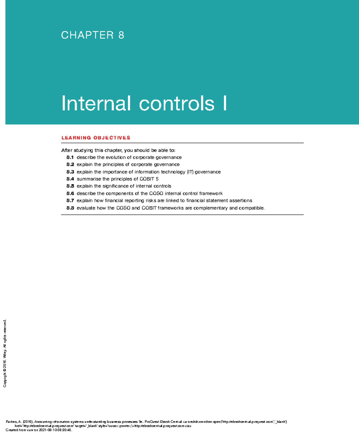 Chapter 8 IC - Textbook internal controls - ####### LEARNING OBJECTIVES ...