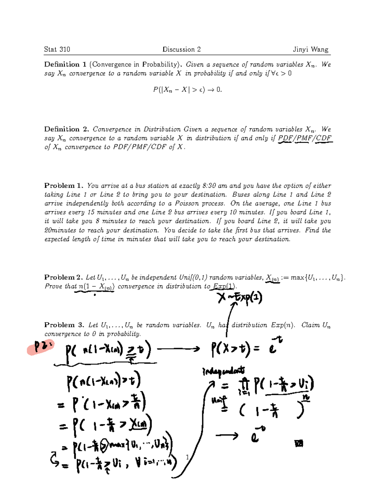 Discussion 02sol - spring 21 - Stat 310 Discussion 2 Jinyi Wang ...