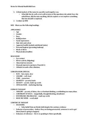 Mental state examination for mid sem exam - Mental State Examination ...