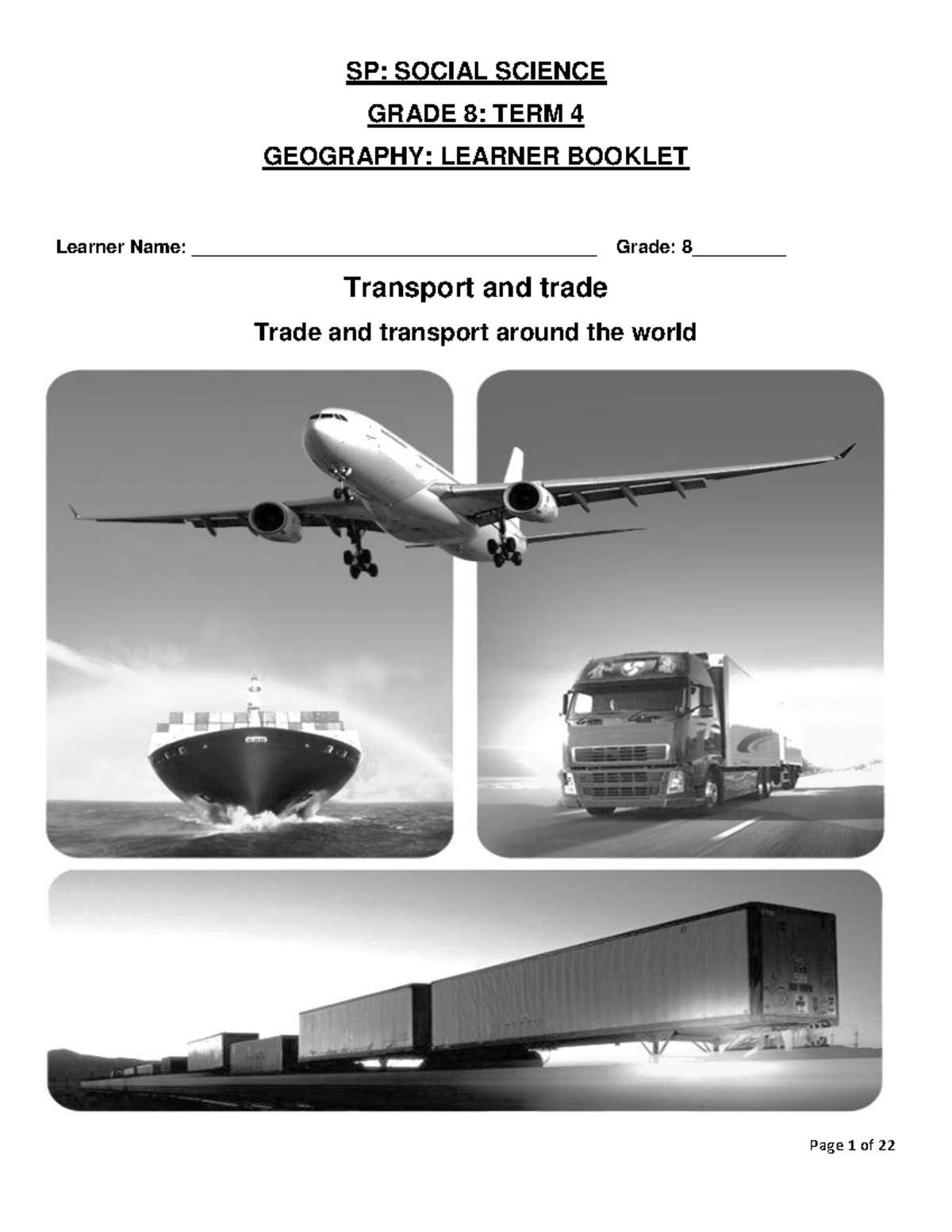 Gr8 T4 Geog Transport and trade - SP: SOCIAL SCIENCE GRADE 8: TERM 4 ...