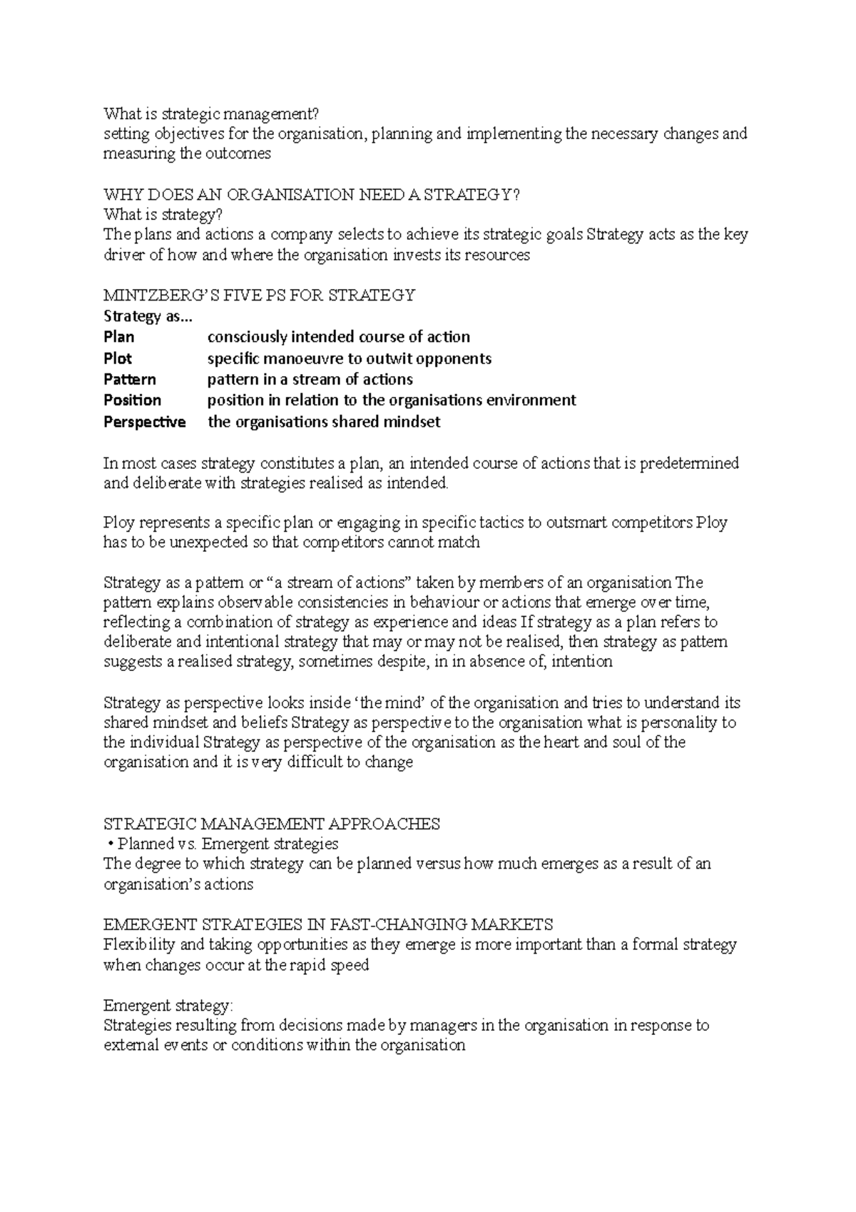 Strategic management notes - What is strategic management? setting ...