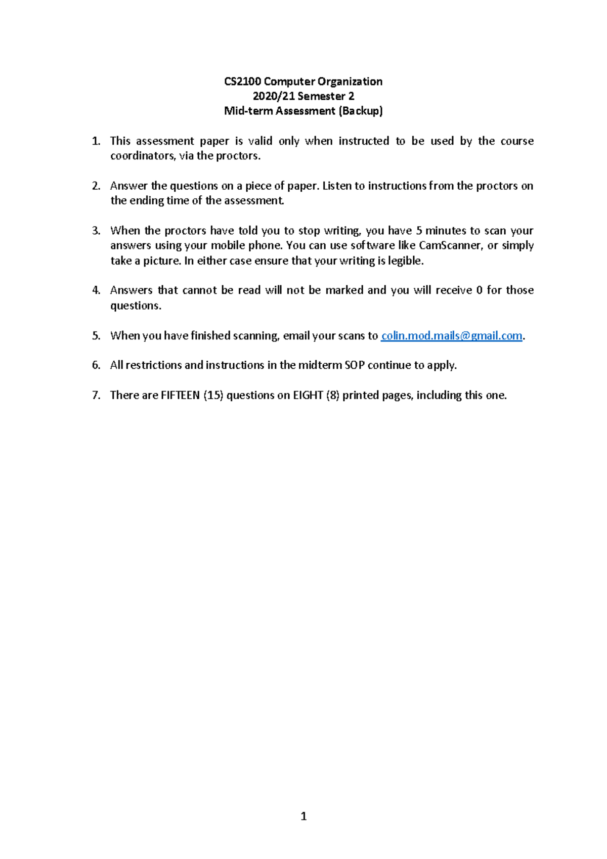 Midterm 20s2 qns-2 - Practice papers - CS2100 Computer Organization 2020/21 Semester 2 Mid-term ...