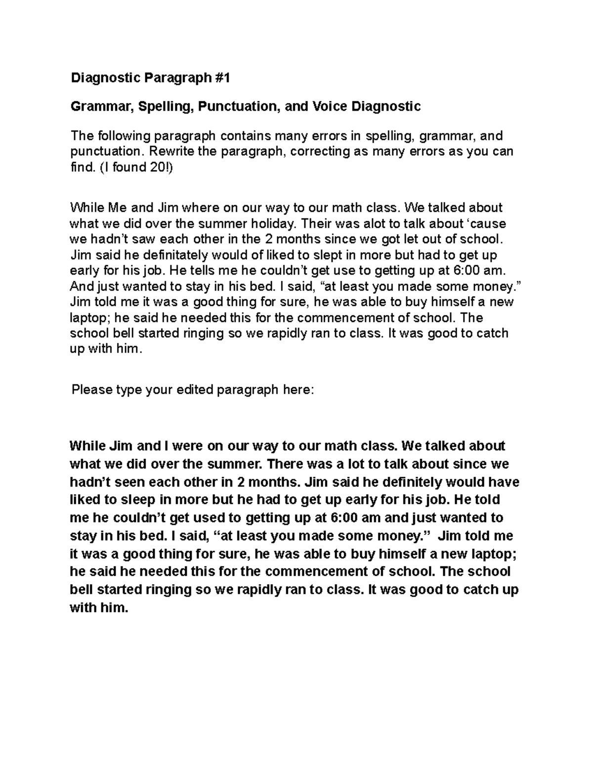 fix paragraph assinments 1 Diagnostic Paragraph #1 - Diagnostic ...