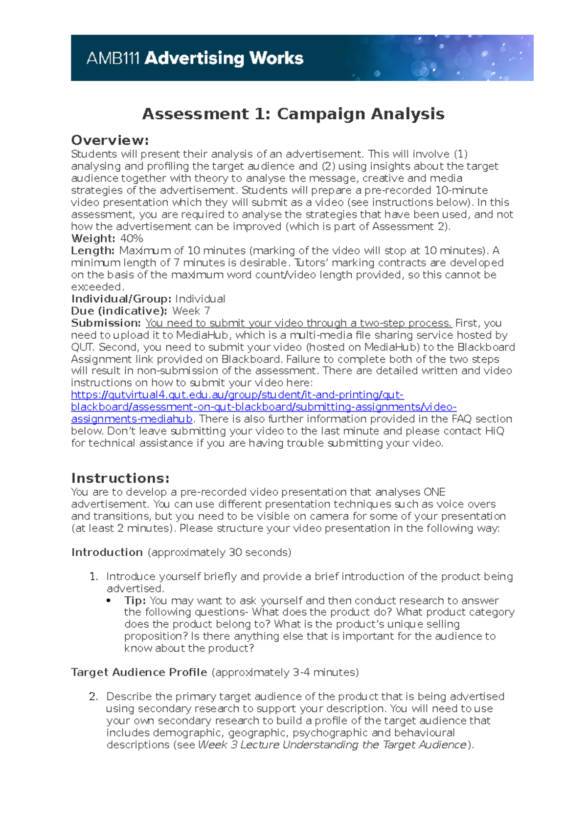 AMB111 Assessment 1 Campaign Analysis Instructions Final 18.02.2022(4 ...