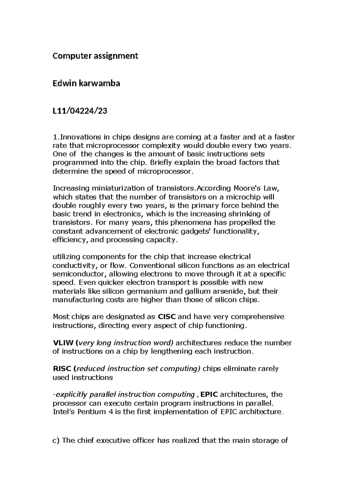 Computer Assignment Notes Computer Assignment Edwin Karwamba L1104224 1 In Chips Designs 