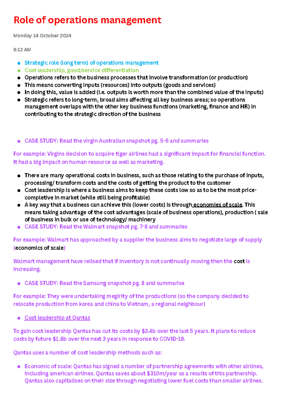 Role of operations management - Role of operations management Monday 14 ...