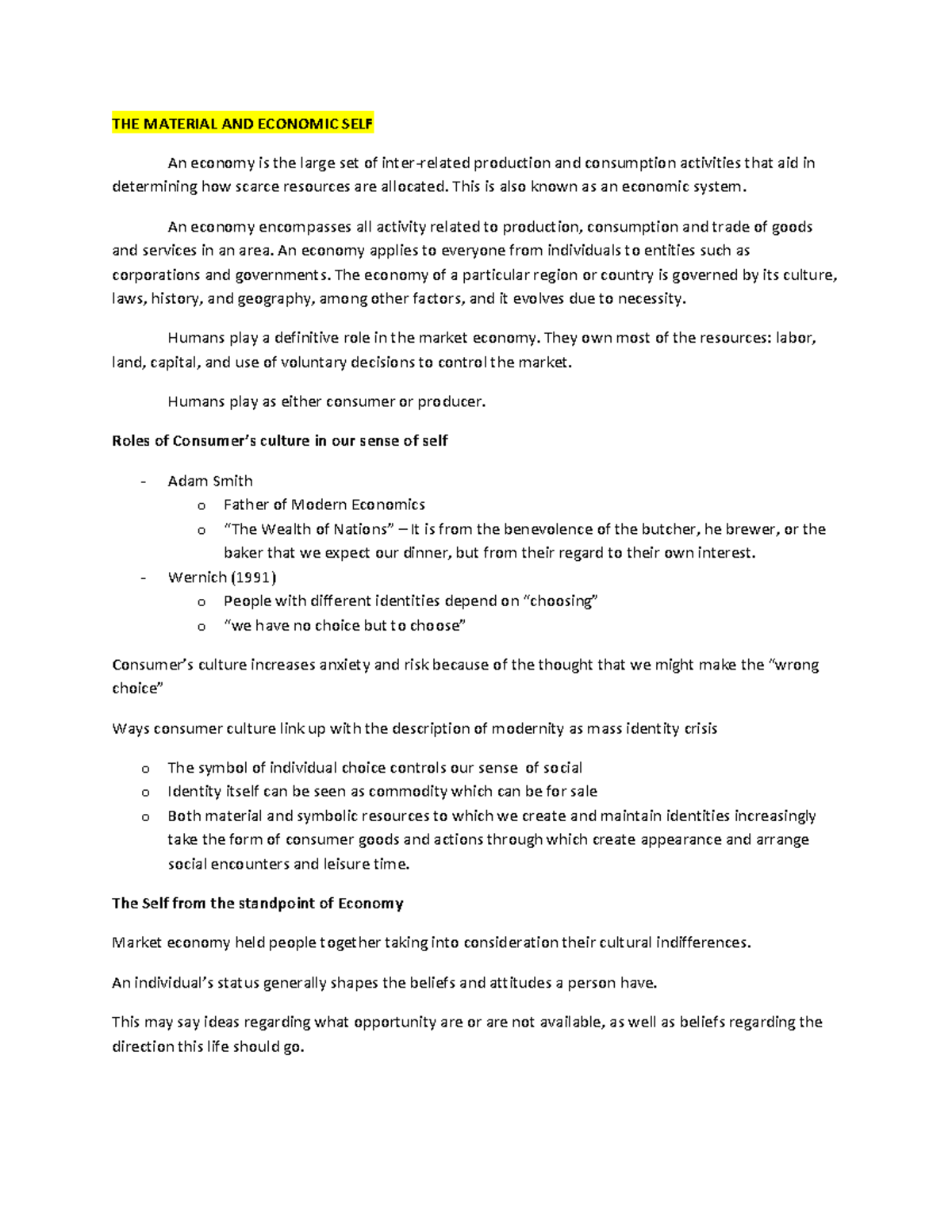 Material and Economic Self - THE MATERIAL AND ECONOMIC SELF An economy ...