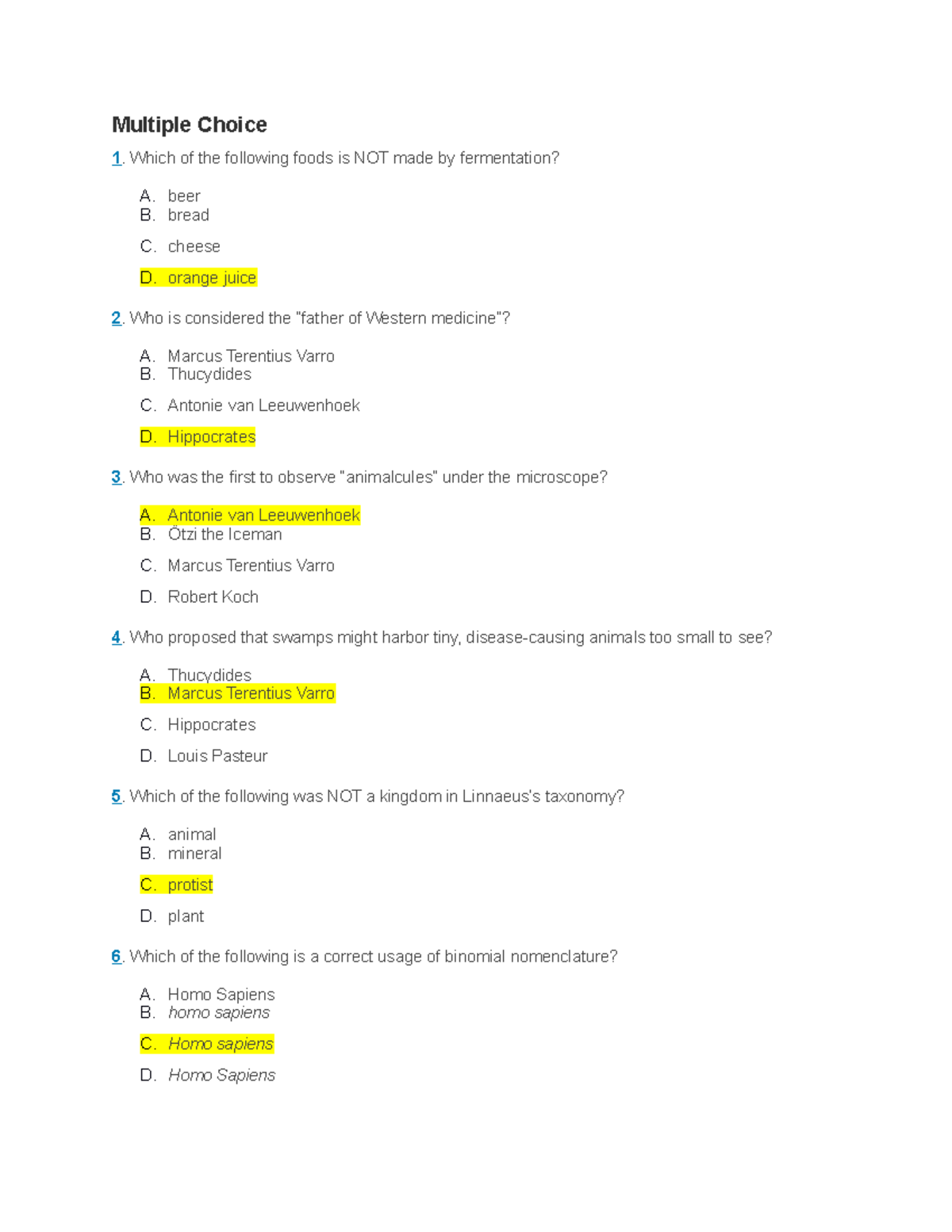 Chapter 1 Review Questions - Multiple Choice Which of the following foods is NOT made by - Studocu