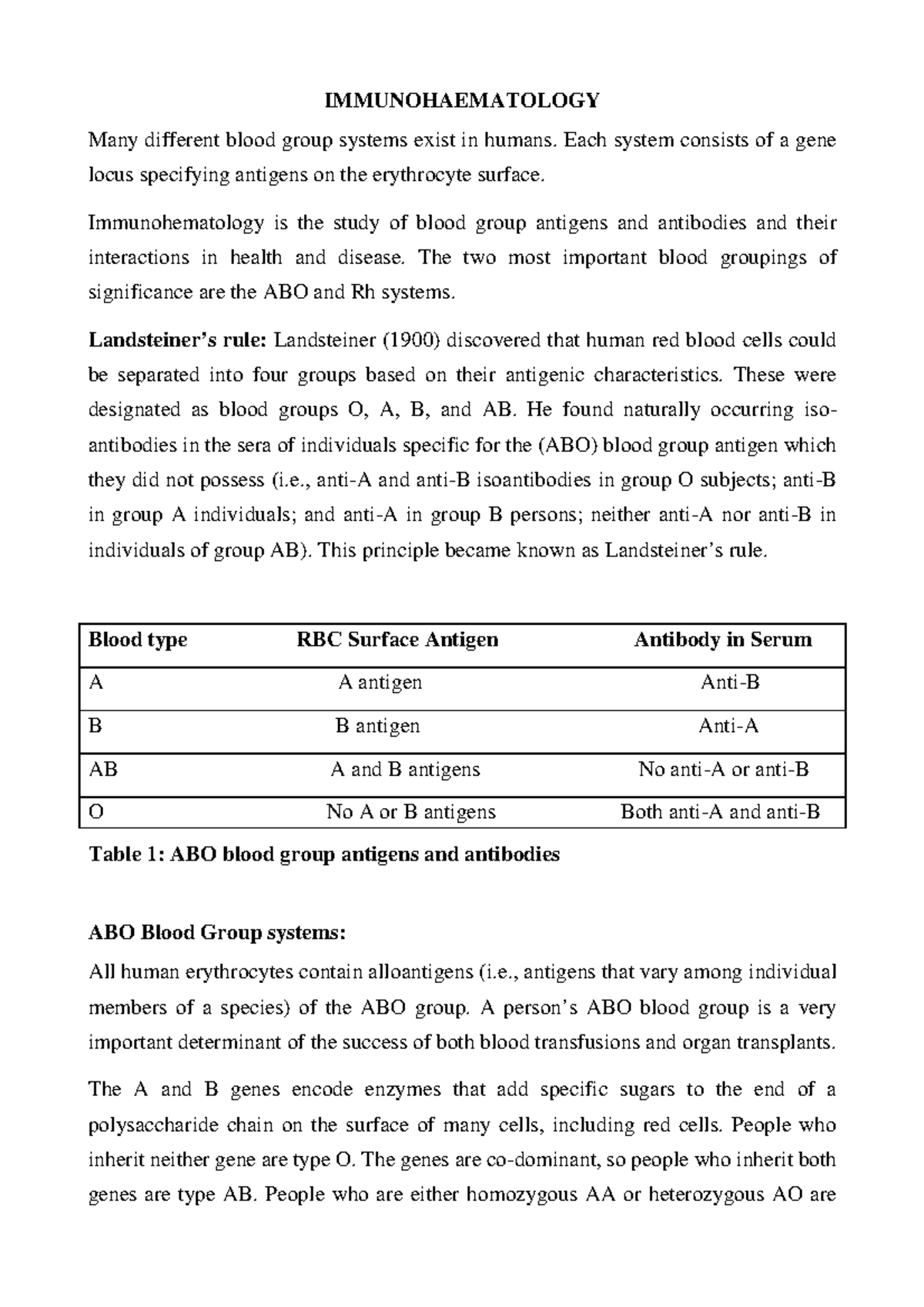 Immunohaematology - Notes - IMMUNOHAEMATOLOGY Many different blood ...