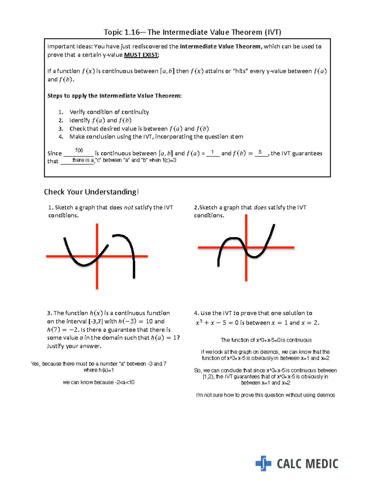 1.9 Intermediate Value Theorem-HW - Topic 1—The Intermediate Value ...