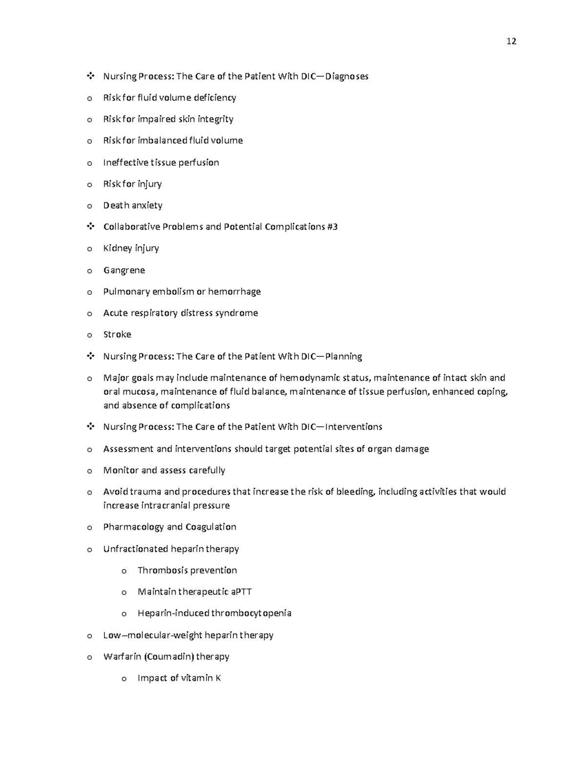 Hema Guide Notess - Nursing Process: The Care of the Patient With DIC ...