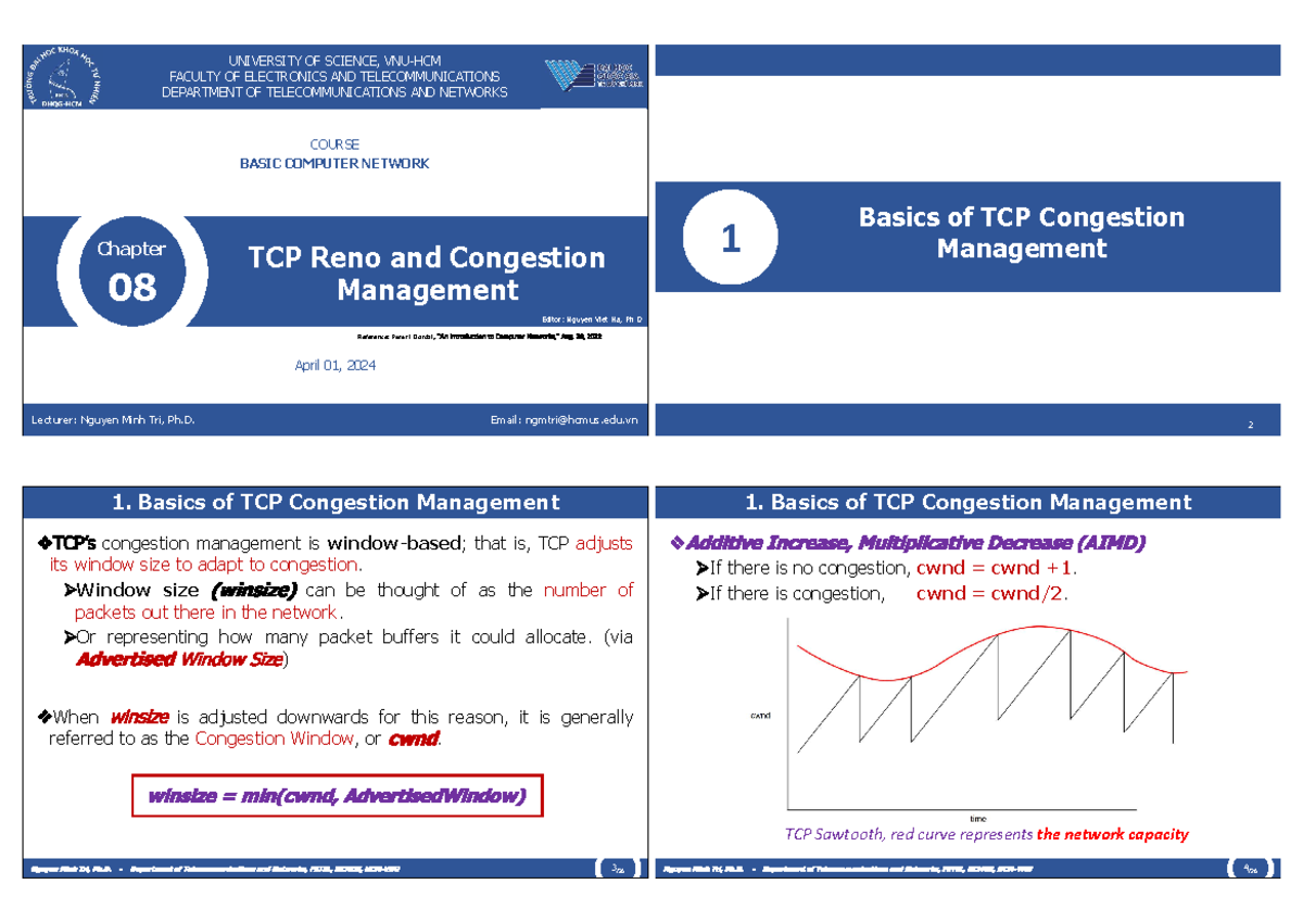 Chapter 8-TCP Reno and Congestion Management - UNIVERSITY OF SCIENCE, VNU-HCM FACULTY OF ...