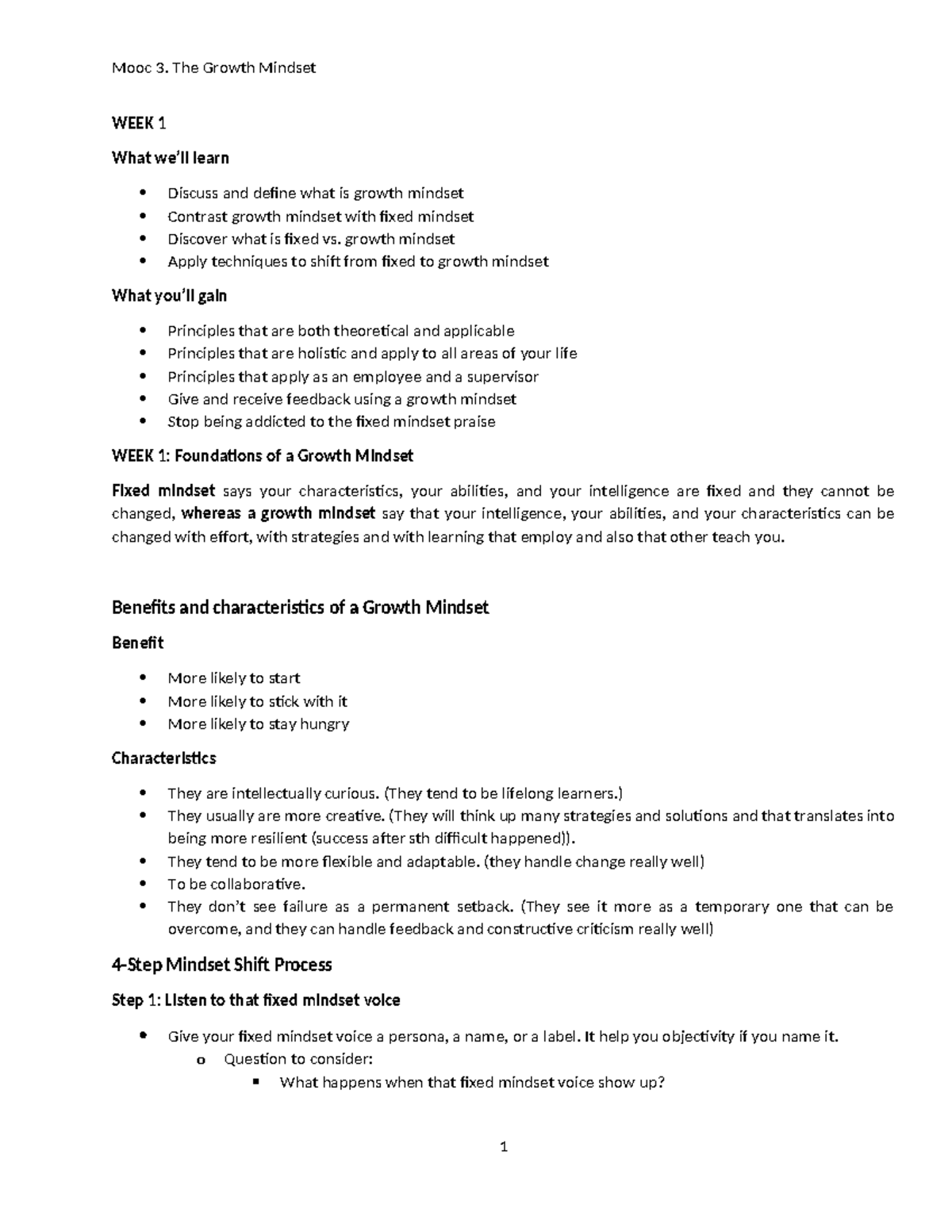 MOOC 3 - The Growth Mindset - WEEK 1 What we’ll learn Discuss and ...