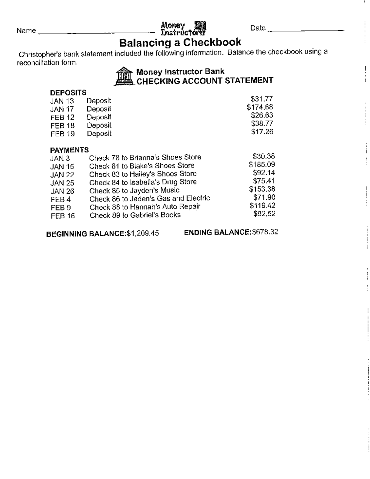 Money Instructor Balancing your Checkbook 2 - Studocu