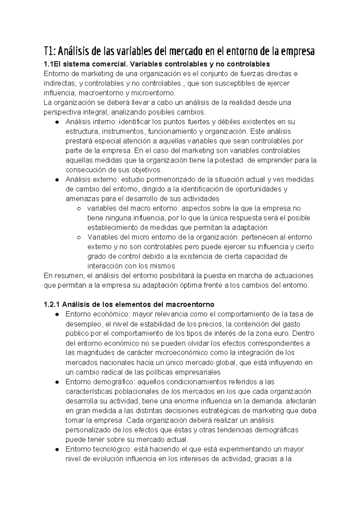 T1 investigación comercial - T1: Análisis de las variables del mercado ...