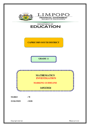 GR 11 FREE State Maths TEST March 2024 MEMO - ####### This memorandum ...