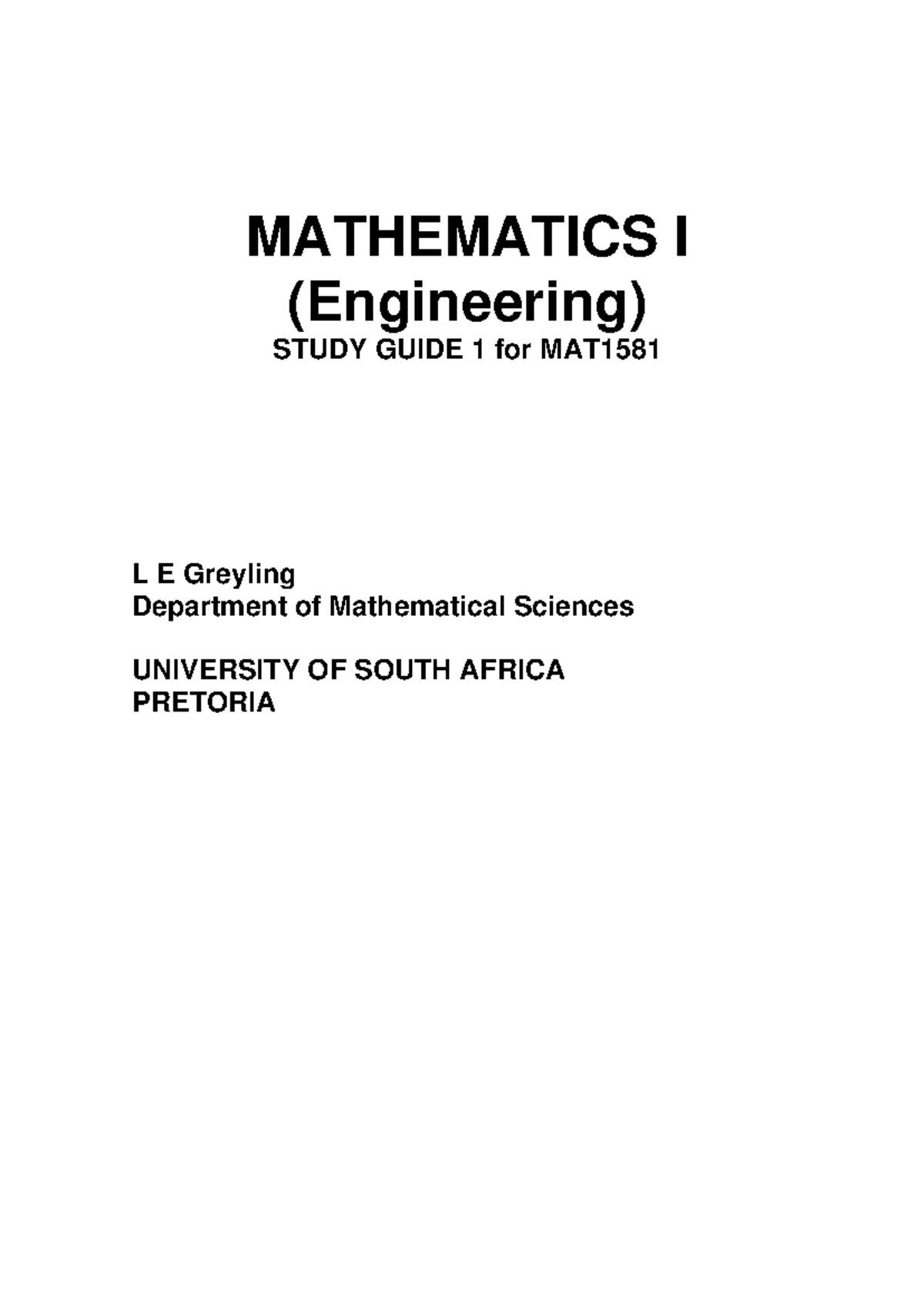 engineering mathematic 2023 mat1581 - MATHEMATICS I (Engineering) STUDY GUIDE 1 for MAT L E ...