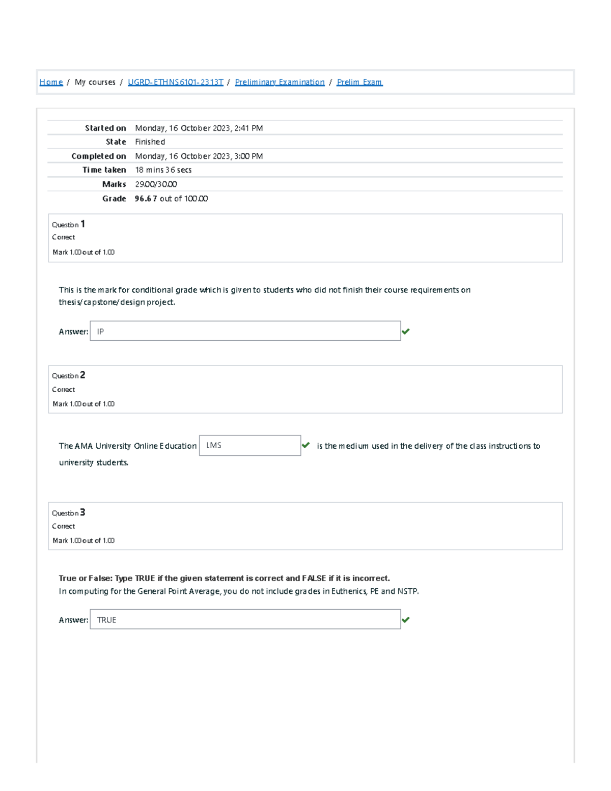ETHNS6101- Euthenics - Home / My courses / UGRD-ETHNS6101-2313T / Preliminary Examination ...