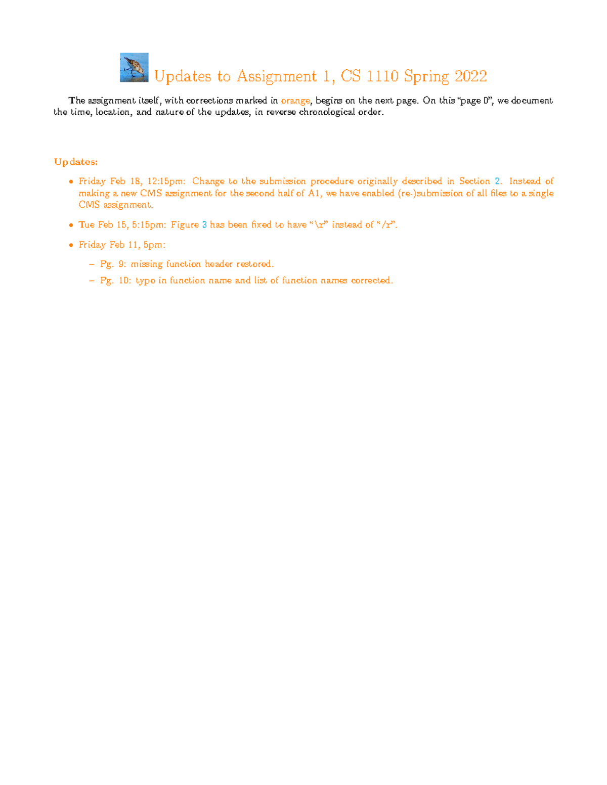 A1 - Homework assignment from CS 1110 taught by Professor Anne Bracy ...