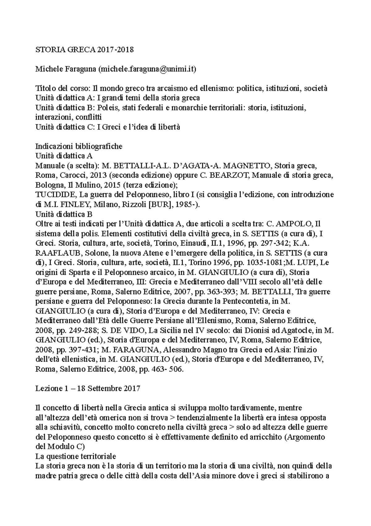 Storia Greca 2017 - Appunti - STORIA GRECA 2017- Michele Faraguna (michele@unimi) Titolo del ...