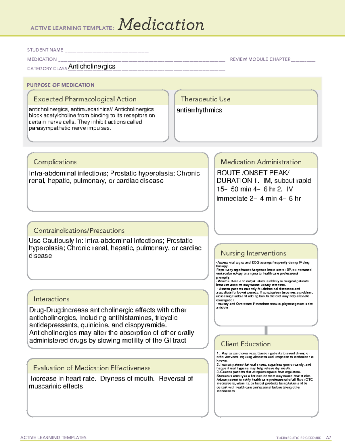 Anticholinergics - ACTIVE LEARNING TEMPLATES TherapeuTic procedure A ...