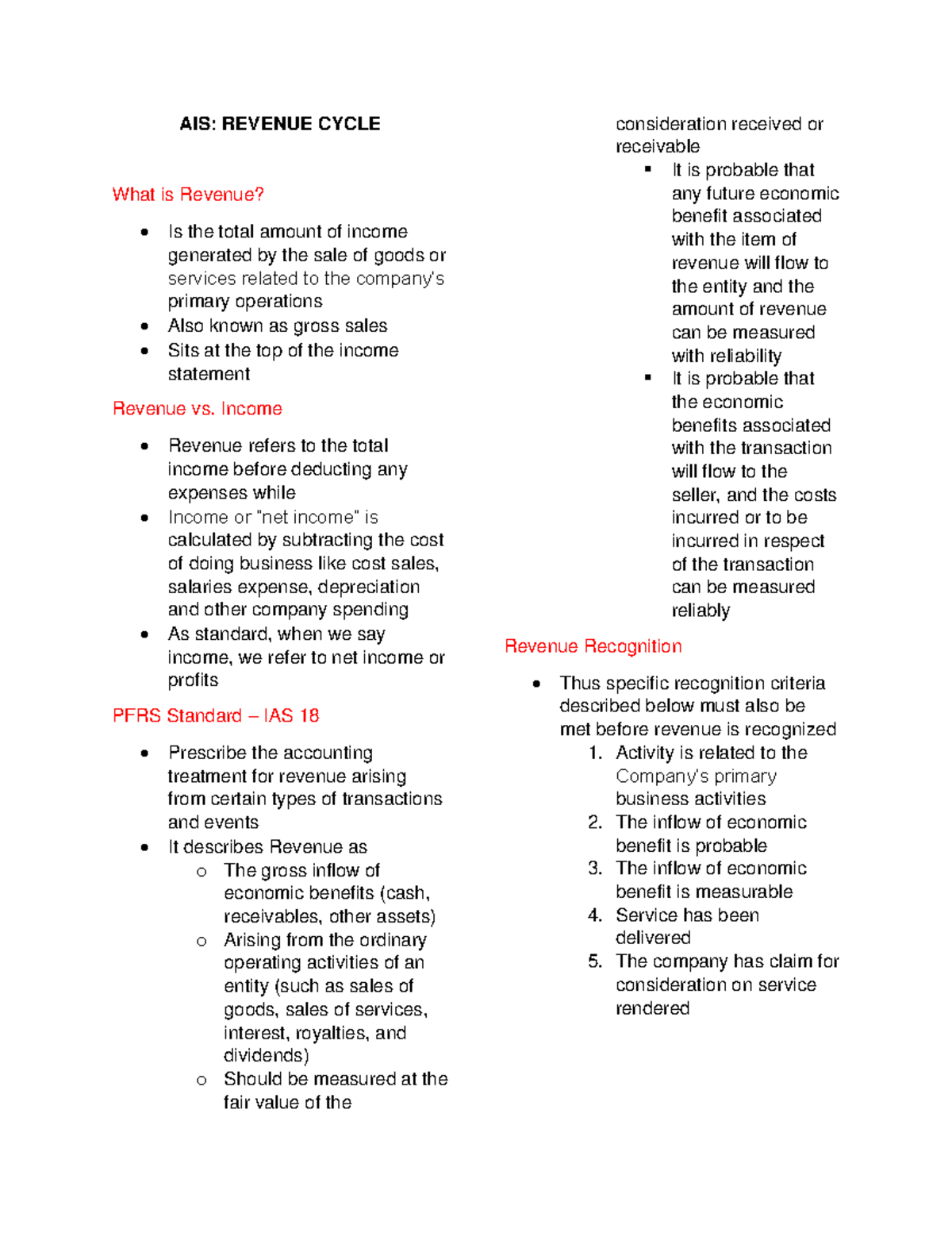 Accounting Information System Revenue Cycle AIS REVENUE CYCLE What