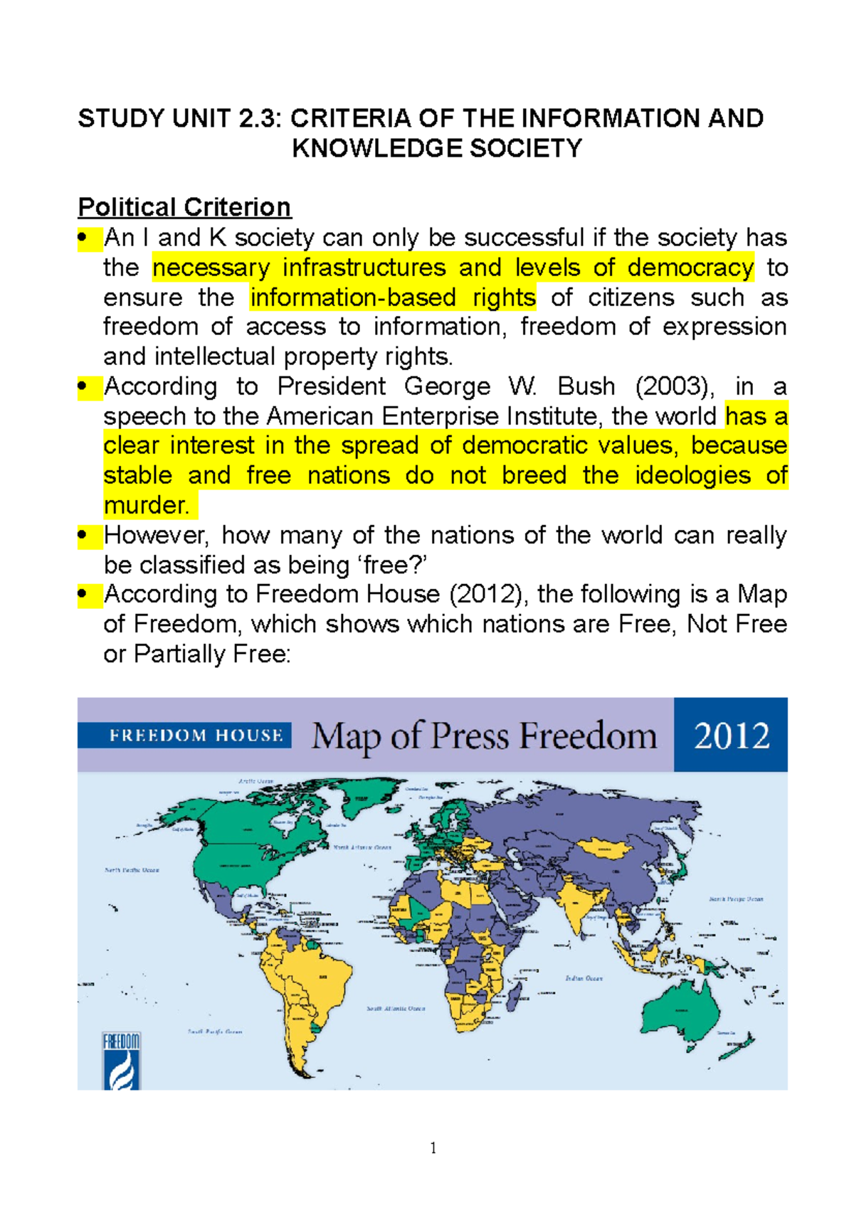 2. Political criterion - STUDY UNIT 2: CRITERIA OF THE INFORMATION AND ...