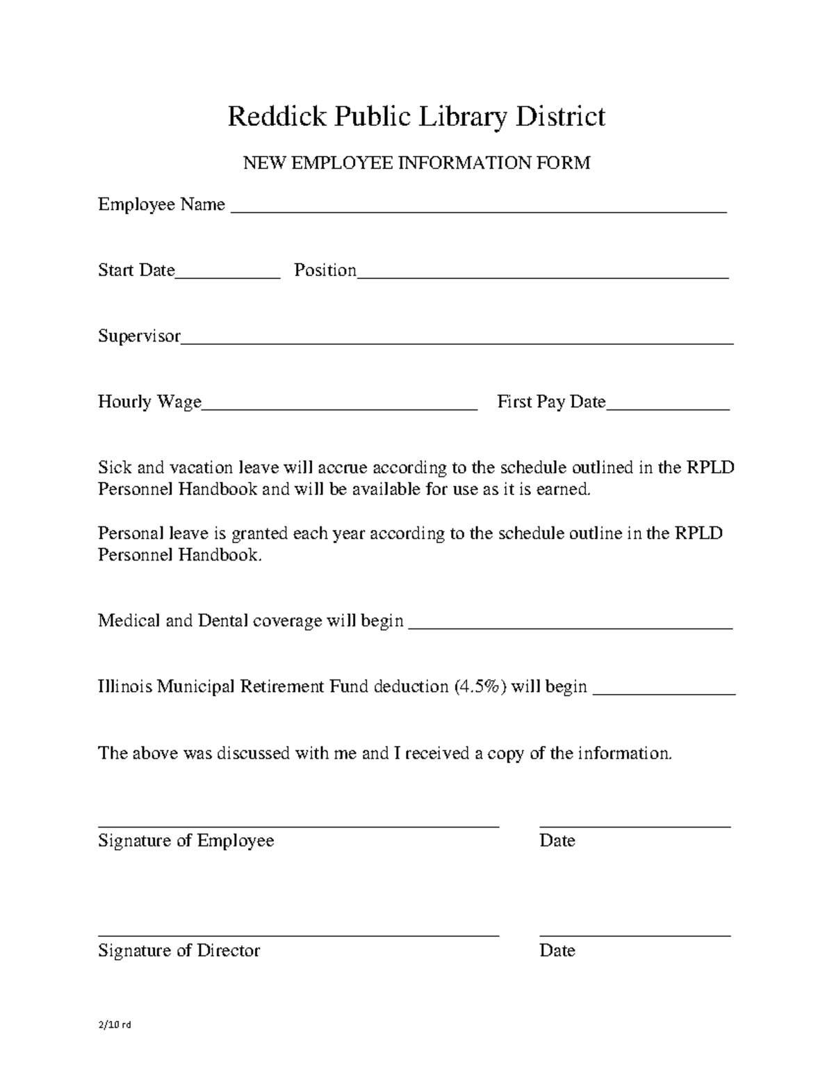 Onboarding and Training New Employees Packet - 2/10 rd Reddick Public ...