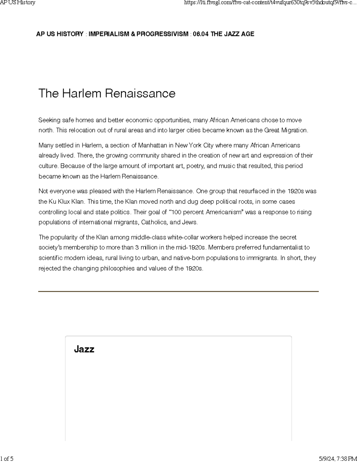 06.04 The Jazz Age 3 - AP US HISTORY : IMPERIALISM & PROGRESSIVISM : 06 ...