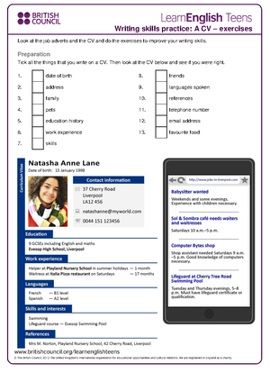 Learn English Writing B2 A CV - Writing: B A CV Learn how to write a ...