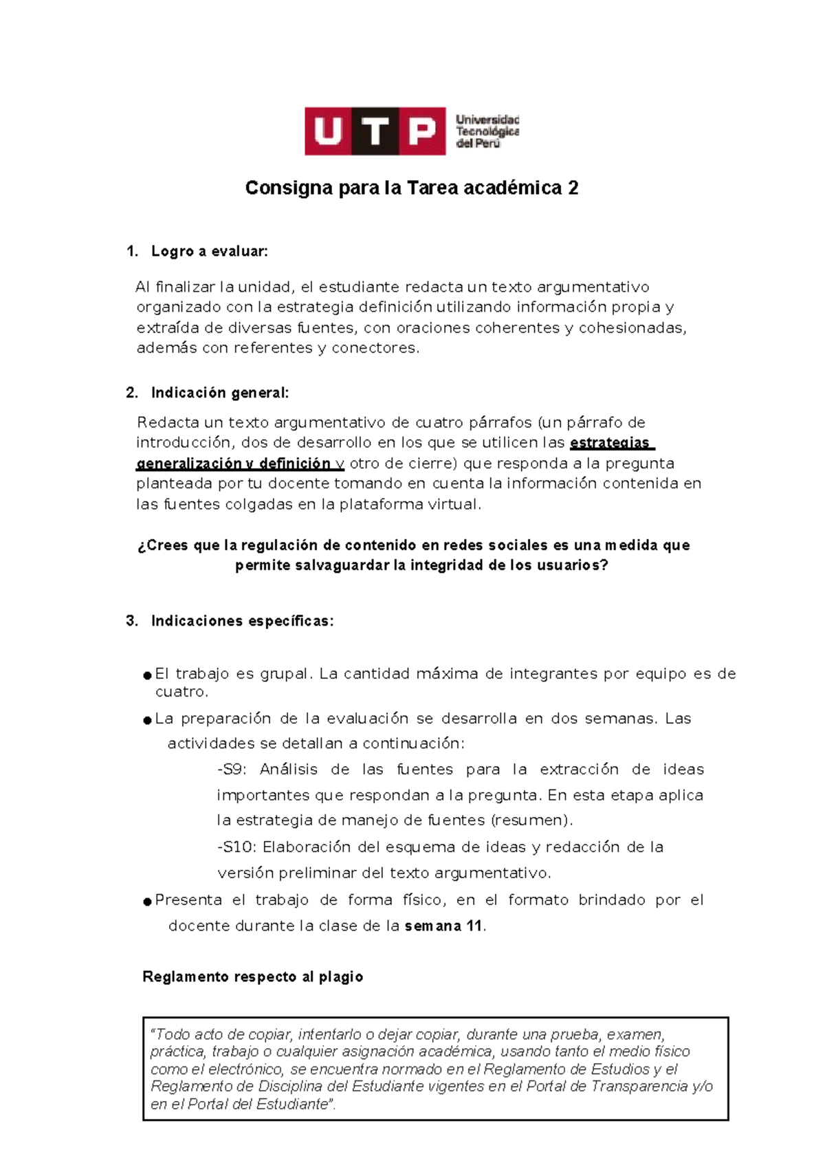 TA2 - CRT I - tarea academica 2 - Consigna para la Tarea académica 2 1. Logro a evaluar: Al ...