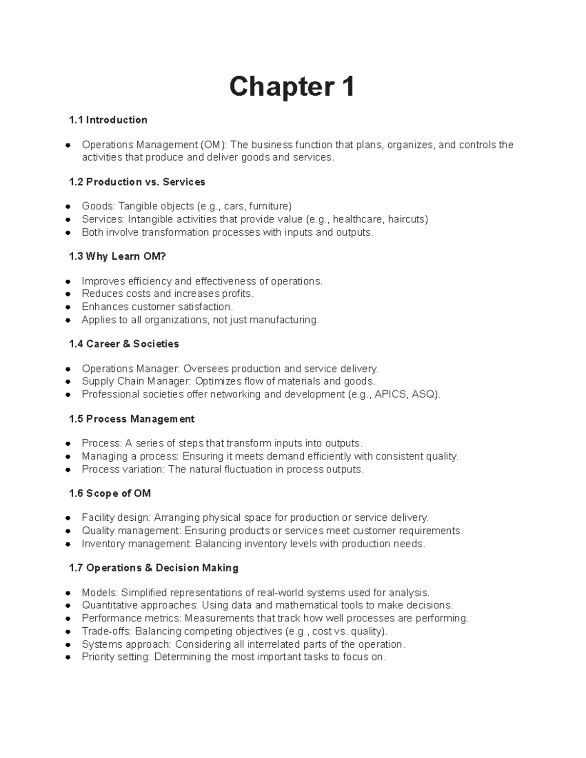 Production and Operations Management P&OC - Chapter 1 1 Introduction Operations Management (OM ...