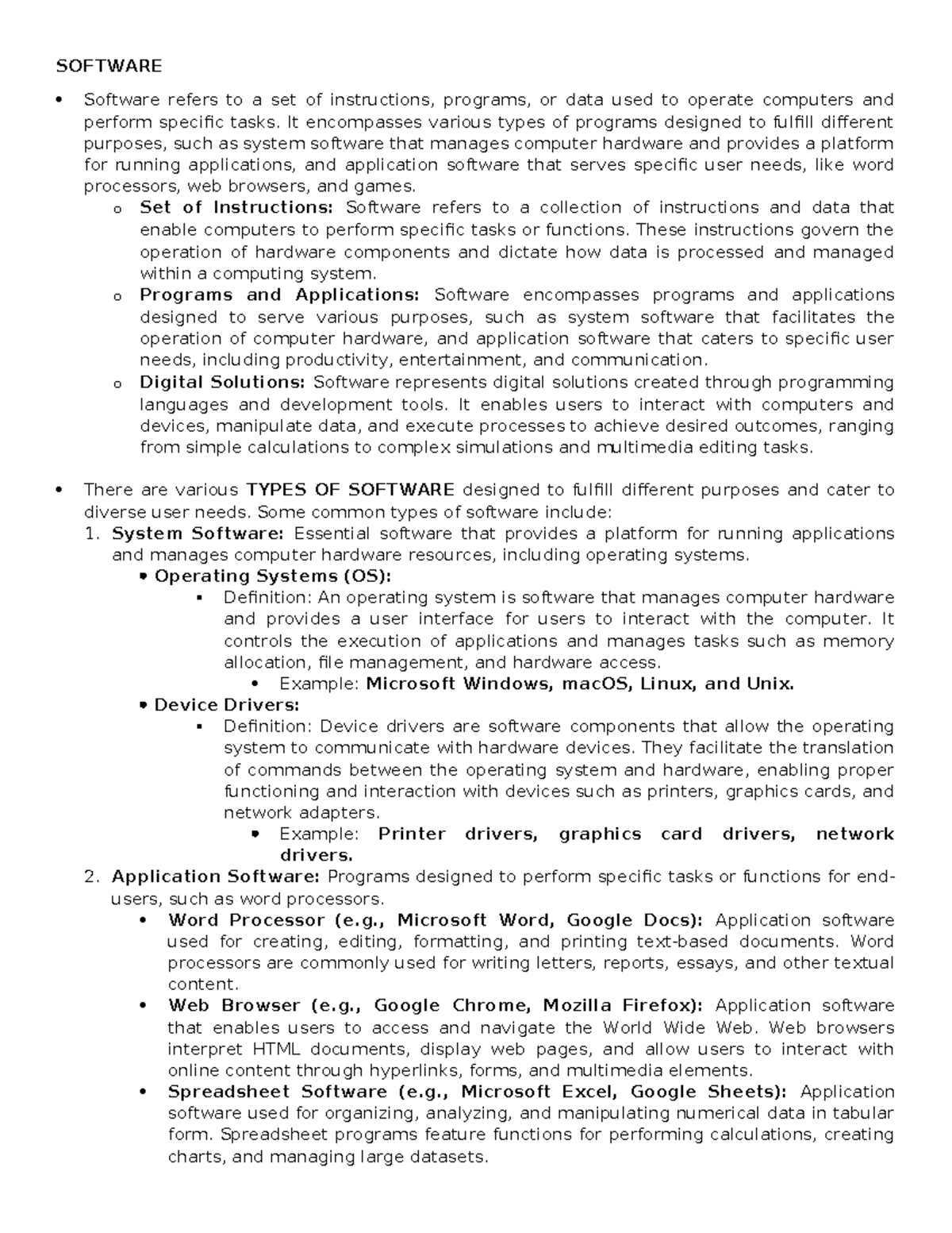 Introduction-to-Software - SOFTWARE Software refers to a set of ...