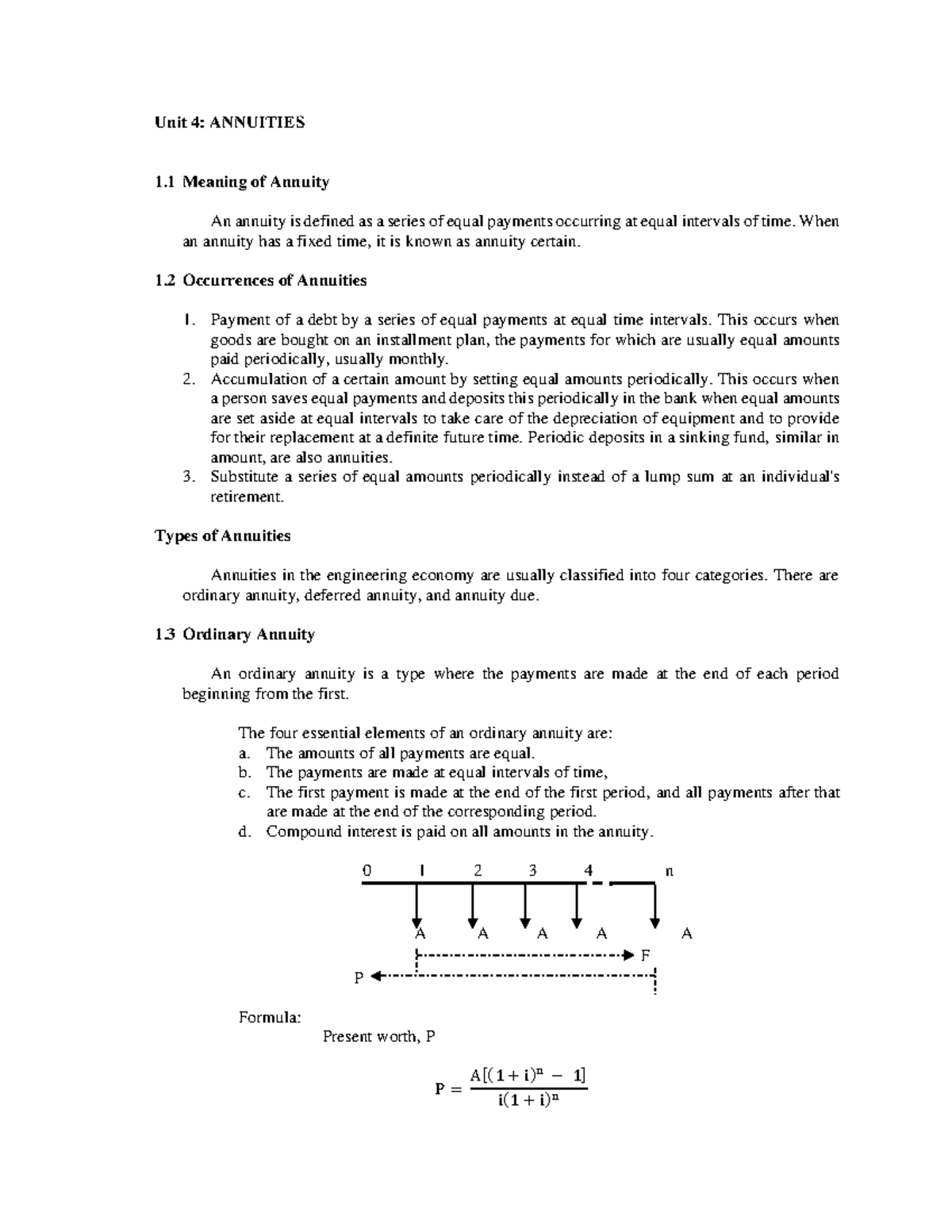Unit-4-Annuities - reviewer - Unit 4 : ANNUITIES 1 Meaning of Annuity An annuity is defined as a ...