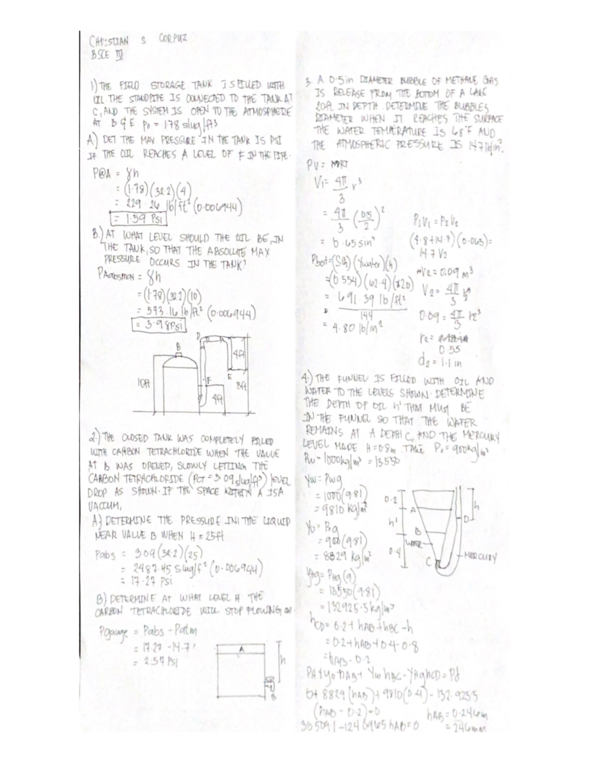 Problem Set # 2 ( Hydraulics) - CHRISTIAN S CORPUZ BSCE II 1) THE FIELD ...