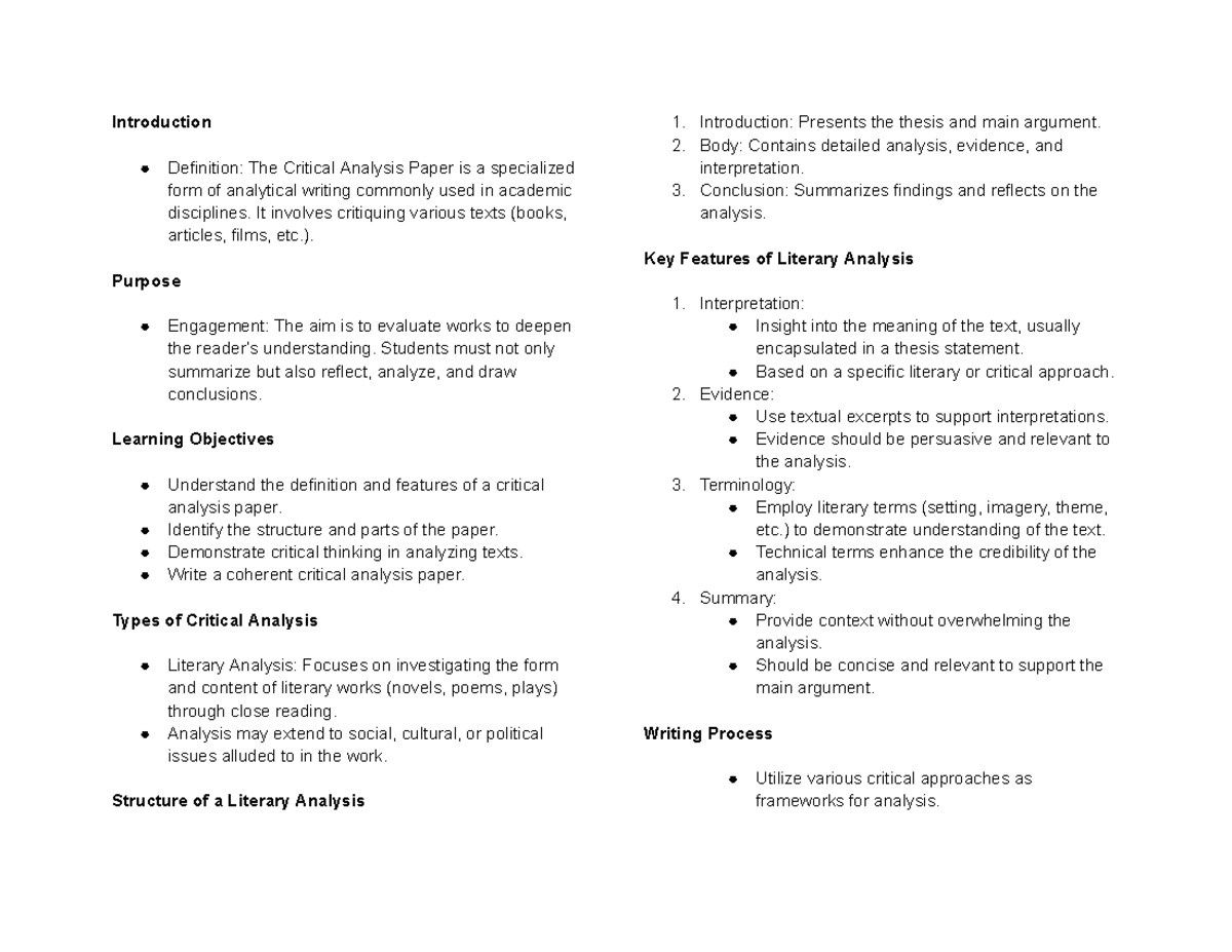 Purp Comm Critical Analysis Reviewer - Introduction Definition: The ...